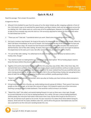 RL.4.2 - Quiz and Answer Guide | Teaching Resources