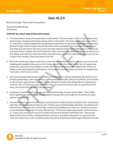 RL.5.9 - Quiz and Answer Guide | Teaching Resources