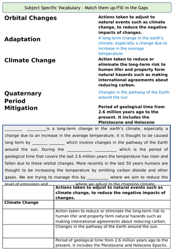 AQA 9-1 GCSE Geography - Climate Change Key Vocabulary Revision ...