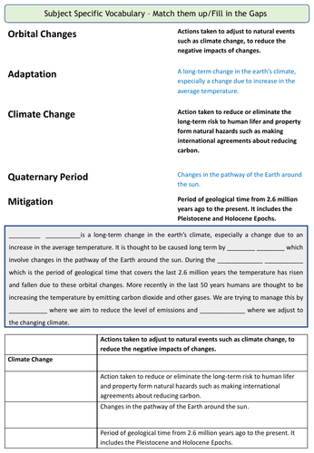 AQA 9-1 GCSE Geography - Climate Change Key Vocabulary Revision ...