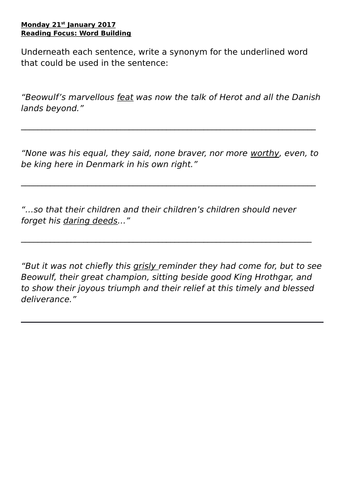7 WEEK - SHARED READING - BEOWULF BY MICHAEL MORPURGO - YEAR 5/6 ...