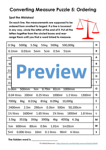 Converting Units of Measure Puzzles (Worksheets) | Teaching Resources