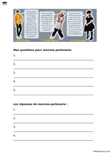 French - Clothes reading peer homework | Teaching Resources