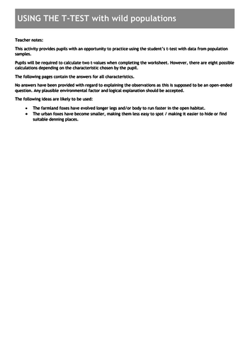 T-test practice for GCSE or AS/A-level biology | Teaching Resources