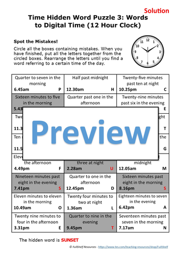 Telling Time Worksheets Puzzles KS2 | Teaching Resources