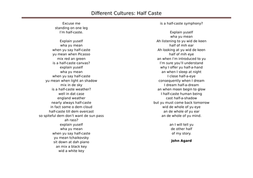 Different Cultures: Year 7 Poetry Scheme of Work | Teaching Resources