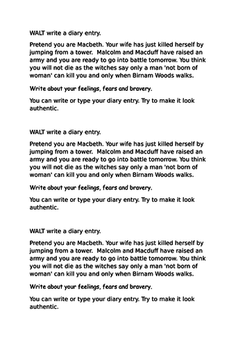 Macbeth's diary activity and homework task | Teaching Resources