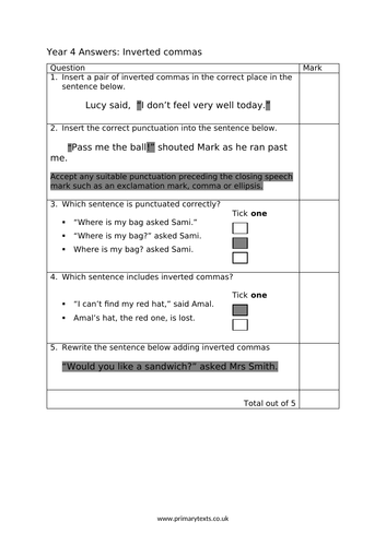 Year 4 Inverted Commas: PPT Lesson and Assessment | Teaching Resources