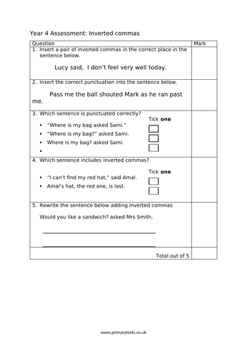Year 4 Inverted Commas: PPT Lesson and Assessment | Teaching Resources