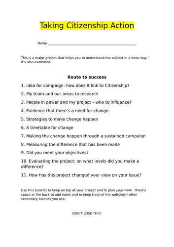 Complete booklet: Taking Citizenship Action for Edexcel GCSE ...