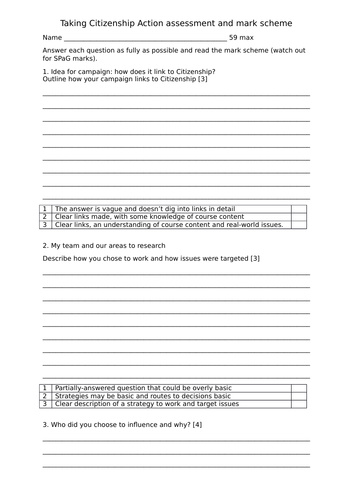 Assessment activity for Edexcel GCSE Citizenship "Taking Citizenship ...