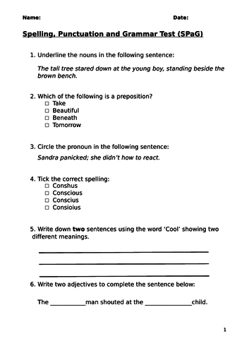 SPaG test (23 SATs-style questions) | Teaching Resources