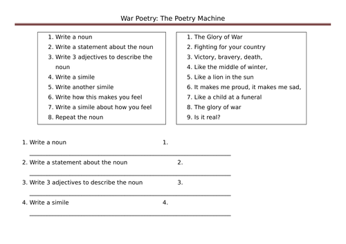 War Poetry: Year 8 Scheme of Work | Teaching Resources