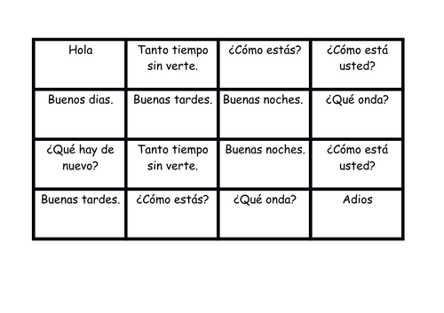 Spanish Greetings Bingo | Teaching Resources