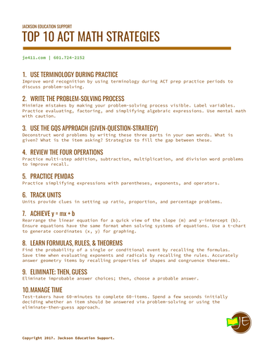 Top 10 ACT Math Strategies | Teaching Resources