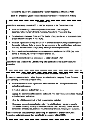 Edexcel History 9-1- Superpower Relations and the Cold War - Cominform ...