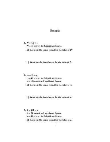 Bounds worksheet (with solutions) | Teaching Resources
