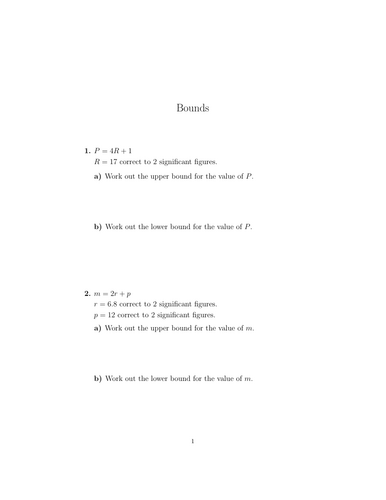Bounds worksheet (with solutions) | Teaching Resources
