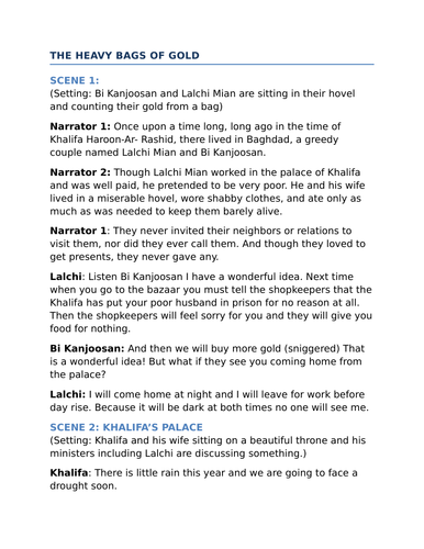 Drama Scripts Heavy bags of Gold to Learn English | Teaching Resources