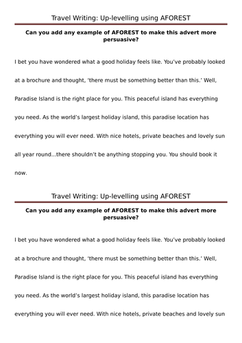 Travel Writing: Year 8 Scheme of Work | Teaching Resources