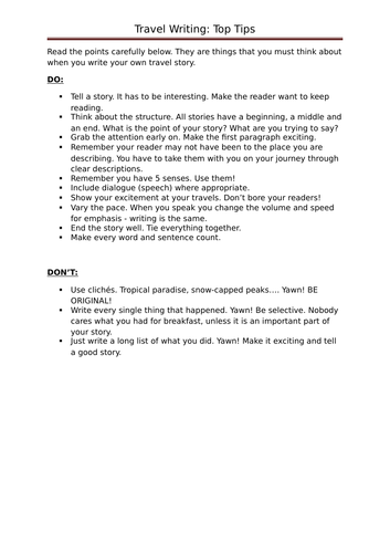 Travel Writing: Year 8 Scheme of Work | Teaching Resources