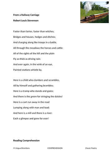 CLASSIC POEM COMPREHENSION. FROM A RAILWAY CARRIAGE. WITH ANSWERS ...