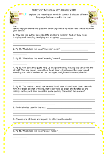 Year 6 street child reading comprehension | Teaching Resources