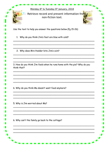 Year 6 street child reading comprehension | Teaching Resources
