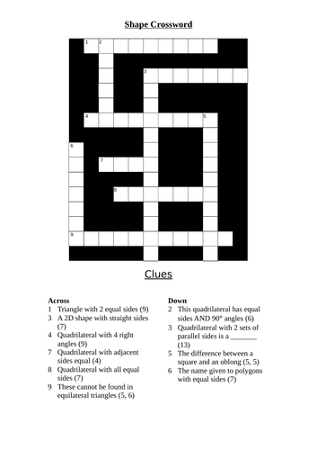 Crossword on 2-D Shapes | Teaching Resources