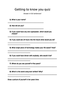 'Getting to know you' question sheet - Icebreaker | Teaching Resources
