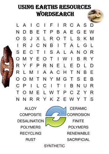 Chemistry word search Puzzle: Using Earths resources (Includes solution ...