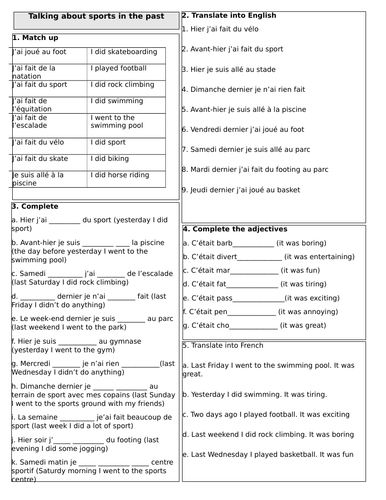 KS3 French - Talking about hobbies in the past | Teaching Resources
