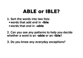 Spelling Activity able or ible | Teaching Resources