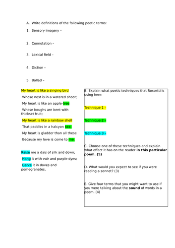 Testing students knowledge of terminology (poetry) | Teaching Resources