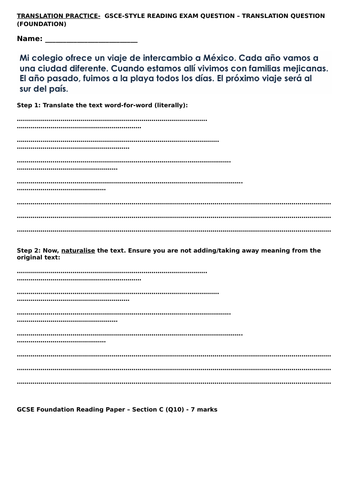 KS4 Spanish- Developing Translation Skills for GCSE (Edexcel & AQA ...