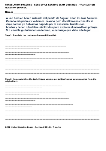 KS4 Spanish- Developing Translation Skills for GCSE (Edexcel & AQA ...