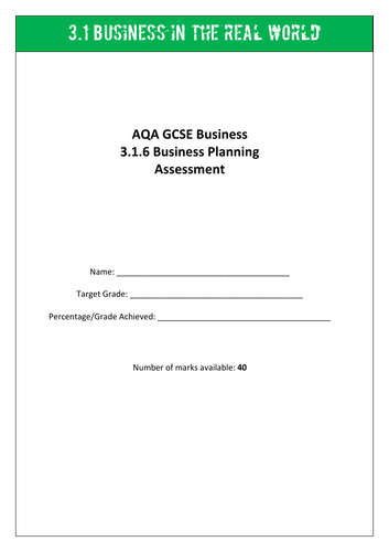 AQA GCSE Business (9-1) 3.1.6 Business Planning - Assessment | Teaching ...