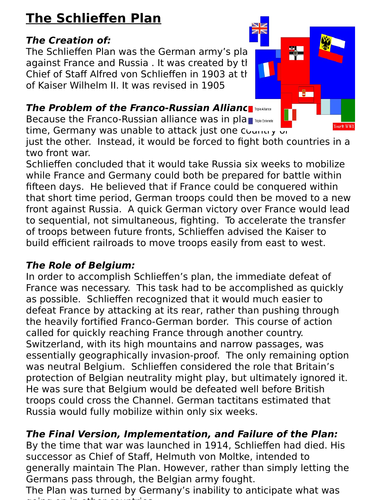 WWI: Short-term causes of WWI The Schlieffen Plan | Teaching Resources