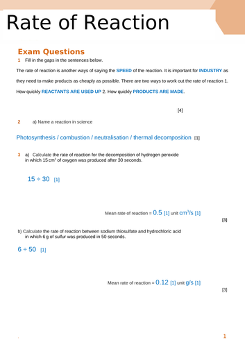 C8.1 Rate of Reaction | Teaching Resources
