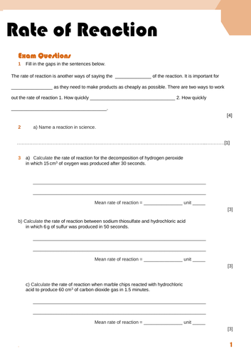 C8.1 Rate of Reaction | Teaching Resources
