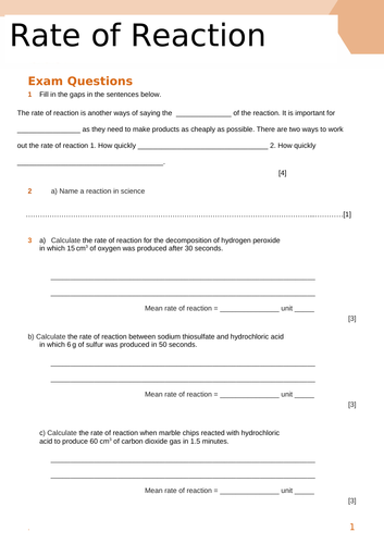 C8.1 Rate of Reaction | Teaching Resources