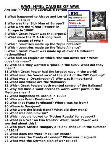 WWI Worksheets / Homeworks | Teaching Resources