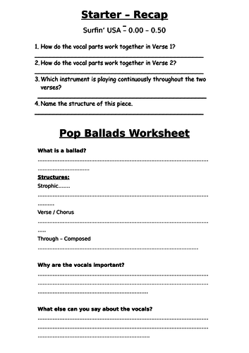 OCR GCSE Music - Conventions of Pop - 2 complete lessons on Pop Ballads ...