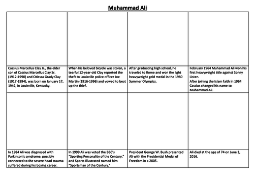 Muhammad Ali Comic Strip and Storyboard | Teaching Resources