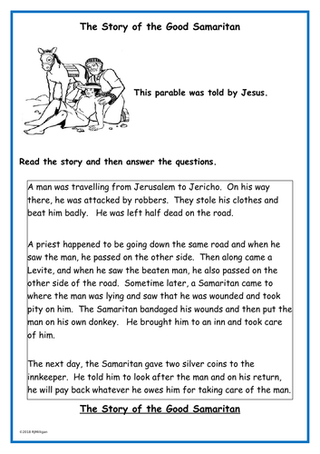 The Good Samaritan Worksheets - Reading Comprehension, Gap Filling ...