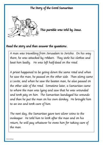 The Good Samaritan Worksheets - Reading Comprehension, Gap Filling ...