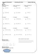 Collecting Like Terms/Simplifying Expressions Homework with Answers ...