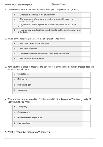 AQA GCSE Psychology Perception Assessment 40 Marks | Teaching Resources