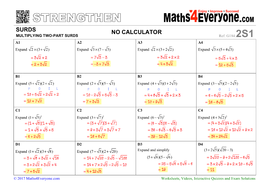 Multiplying Surds (Worksheet with Solutions) | Teaching Resources