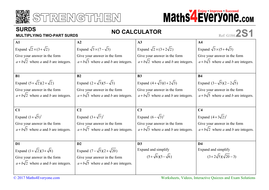 Multiplying Surds (Worksheet with Solutions) | Teaching Resources